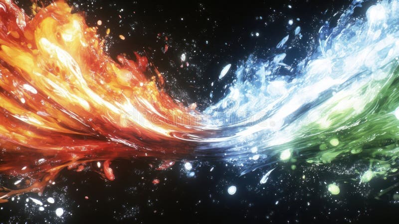 A Vibrant Splash of Colors Representing Fire, Water, and Nature in an ...