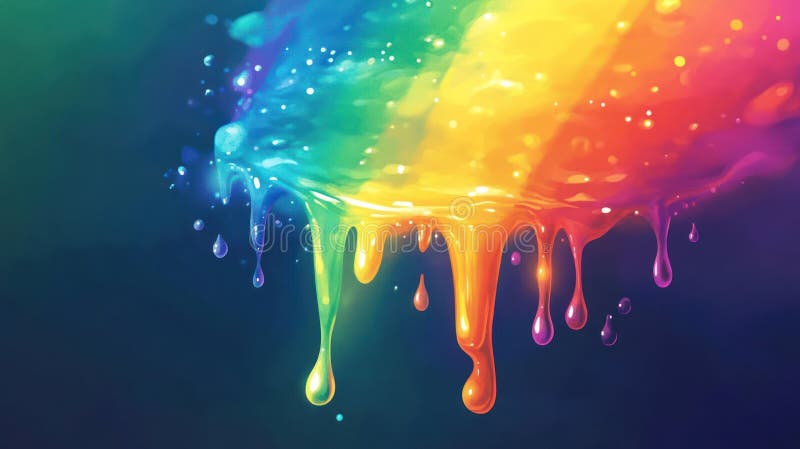A Vibrant Splash of Rainbow Colors Dripping Against a Dark Background ...