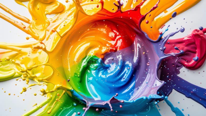 A Vibrant Splash of Rainbow Paint on a White Background. the Colors ...