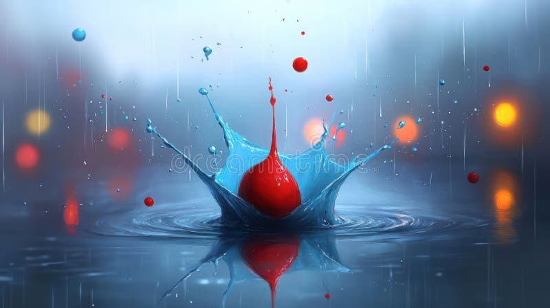 A Vibrant Splash of Red and Blue in Water, Creating a Dynamic Visual ...
