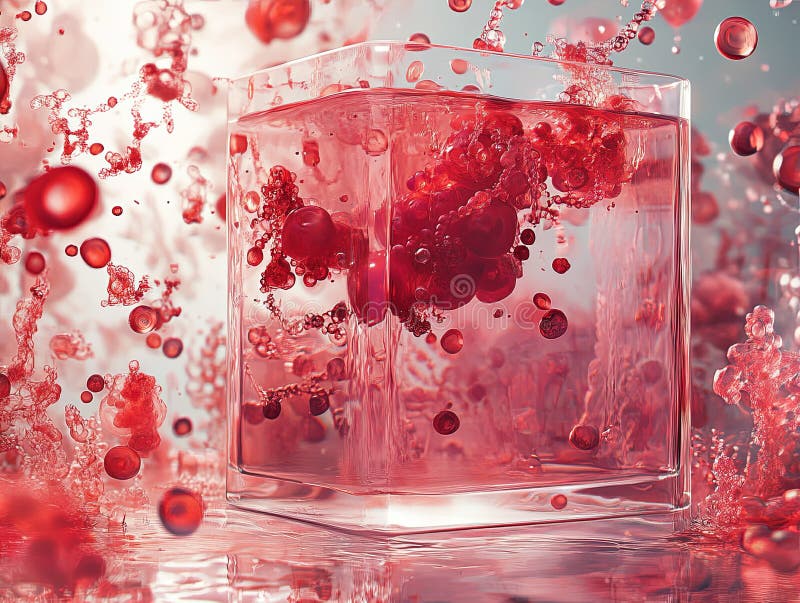 Vibrant Splash of Red Liquid in a Clear Glass Cube Creating Dynamic ...