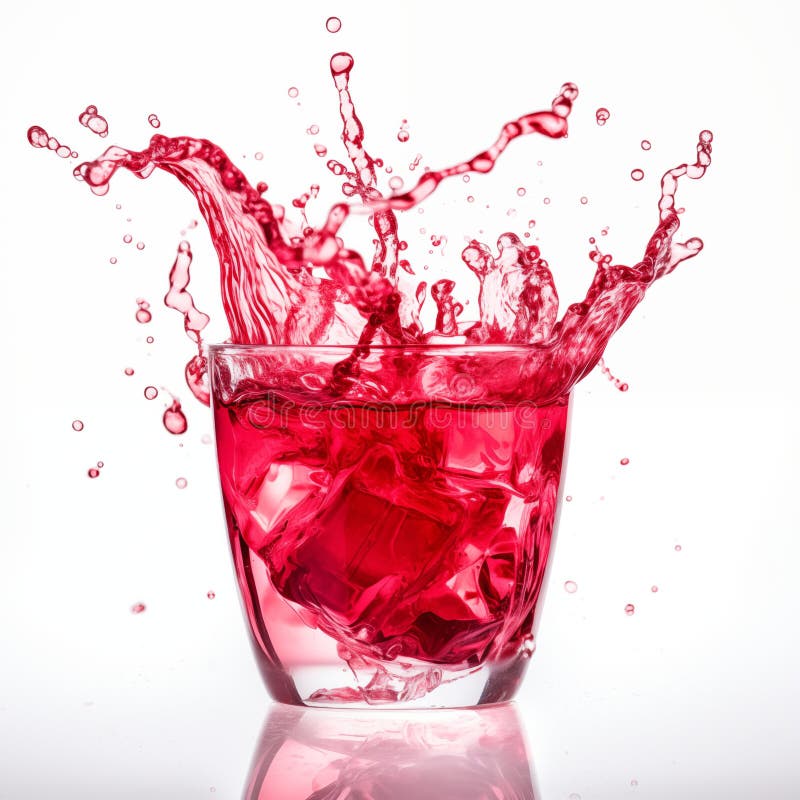 A Vibrant Splash of Red Liquid and Ice in a Glass Against a Clean ...