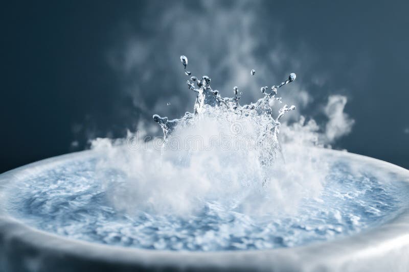 Water Splash Creates Mist in a Serene, Circular Basin during a Calm ...