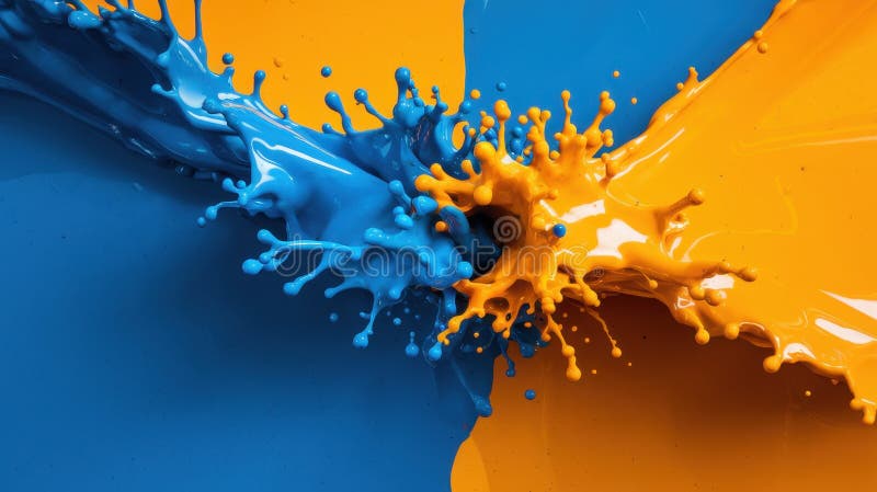 Vibrant Splashes of Blue and Orange Paint Collide in an Artistic ...