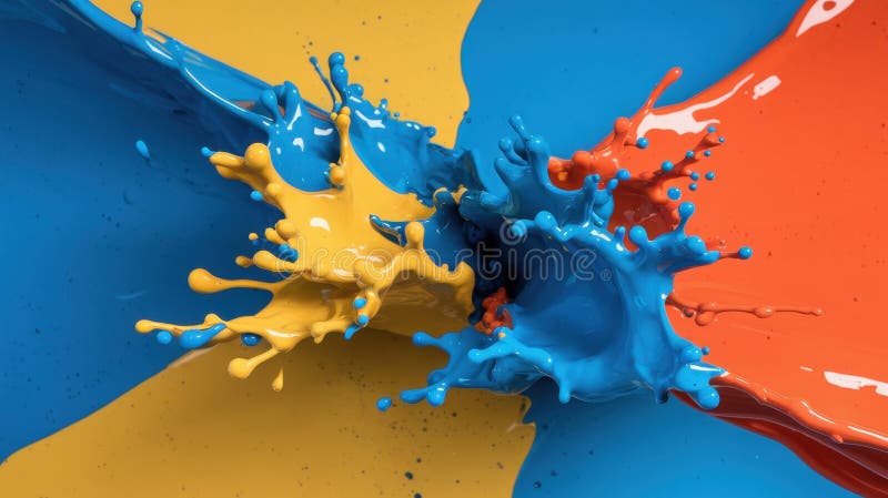 Vibrant Splashes of Blue, Yellow, and Red Paint Collide in an Artistic ...