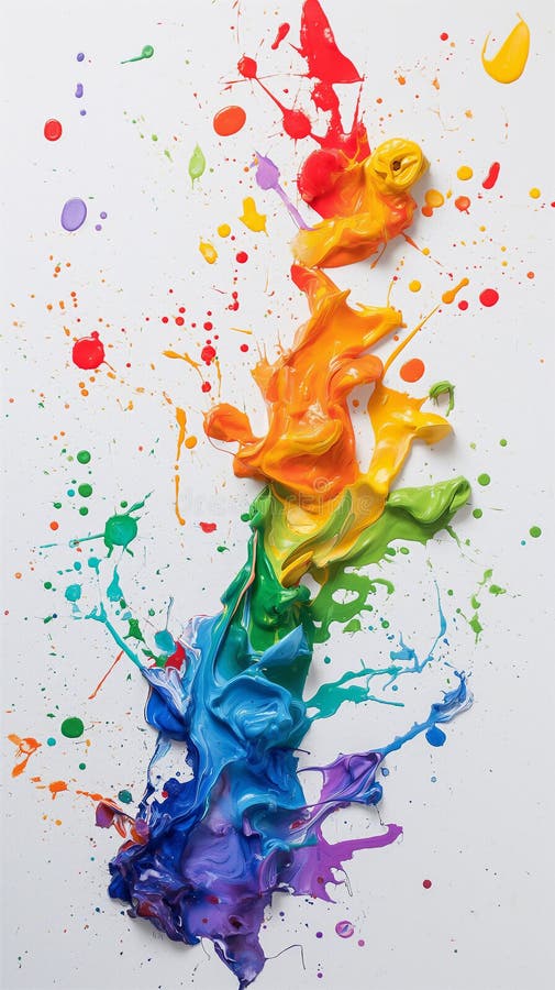 Vibrant Splashes of Paint in a Spectrum of Colors Cascade Down a White ...