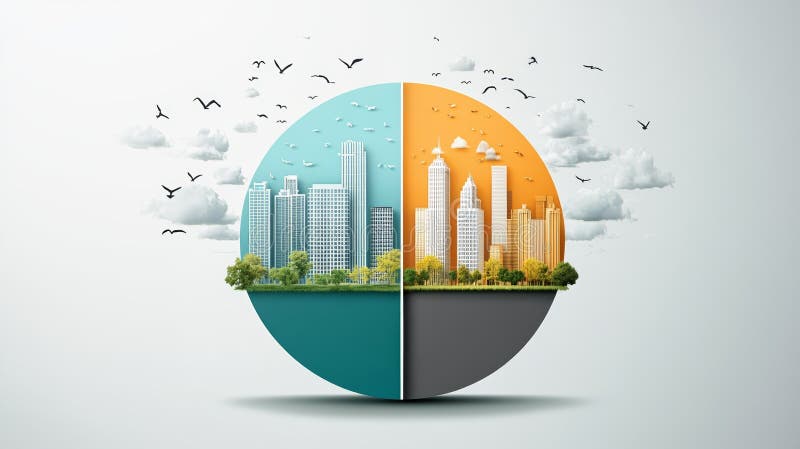 A Vibrant Split Design Featuring a Cityscape Transitioning from Nature ...