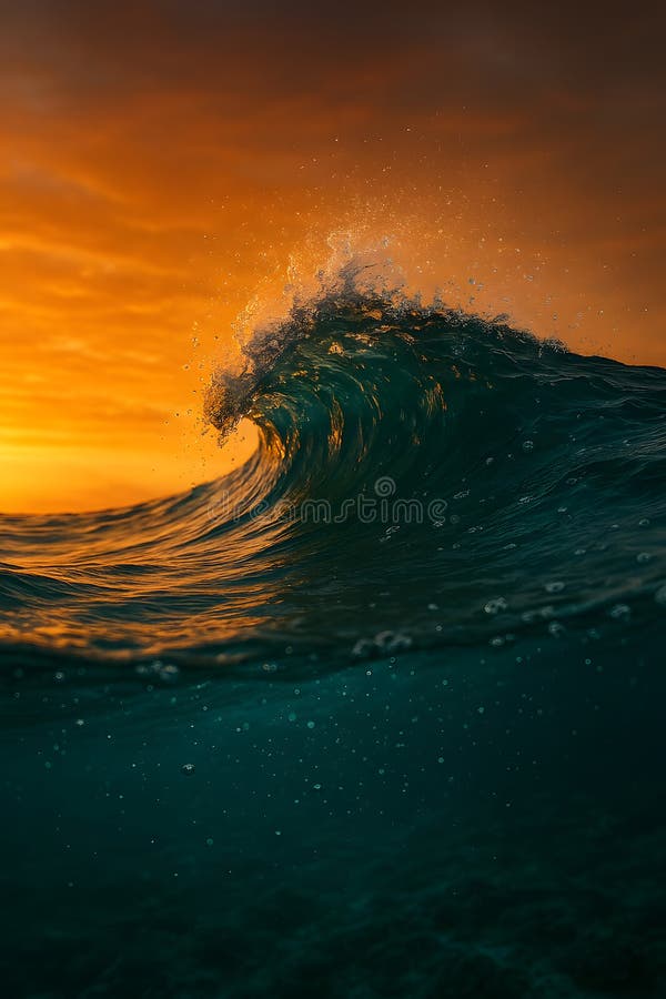 A Vibrant, Split-level View Captures a Powerful Ocean Wave Breaking ...