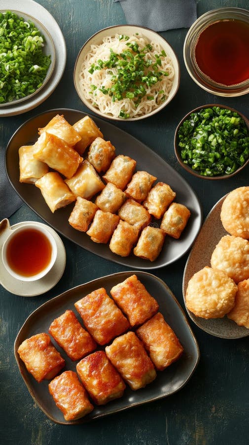 A Vibrant Spread of Dim Sum Features Various Types, Served Alongside ...