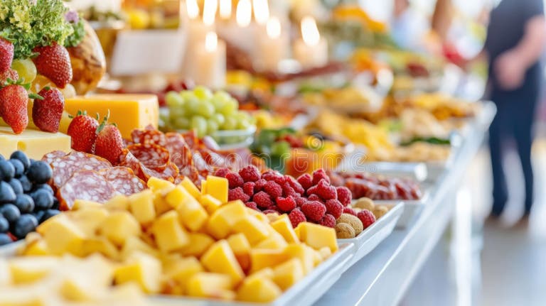 A Vibrant Spread of Fresh Fruits, Cheeses, and Cured Meats on a Buffet ...
