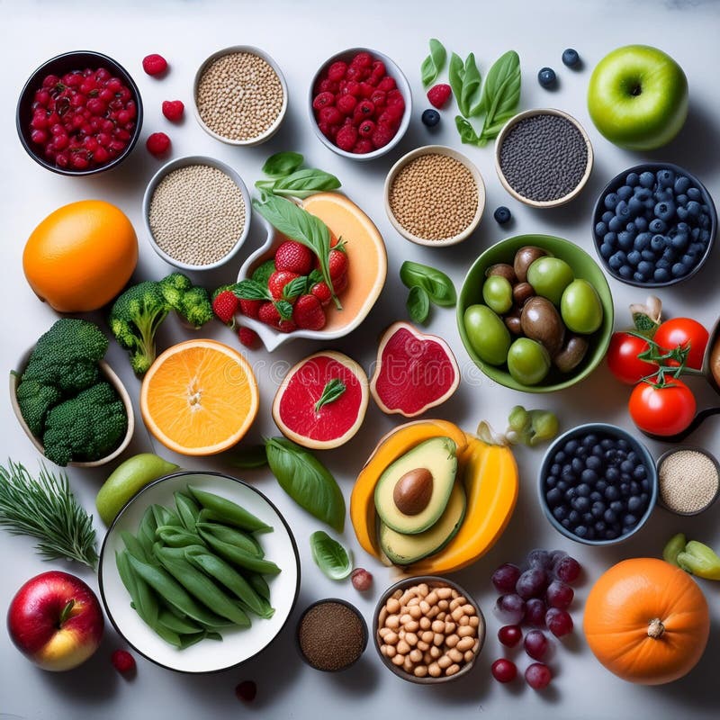 A Vibrant Spread of Fresh Fruits, Vegetables, and Nutritious Meals on a ...