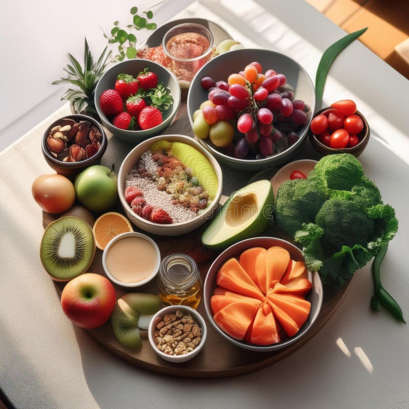 A Vibrant Spread of Fresh Fruits, Vegetables, and Nutritious Meals on a ...