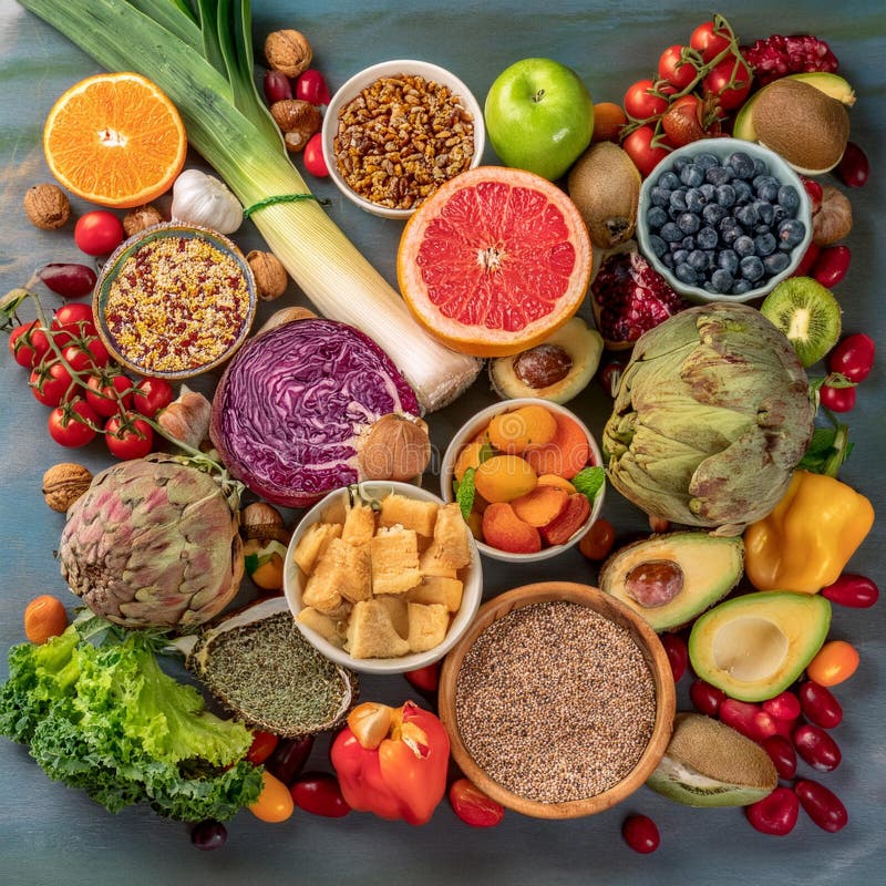 A Vibrant Spread of Fresh Fruits, Vegetables, and Nutritious Meals on a ...