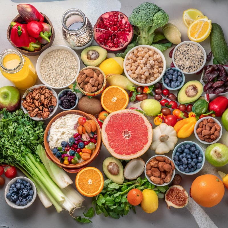 A Vibrant Spread of Fresh Fruits, Vegetables, and Nutritious Meals on a ...