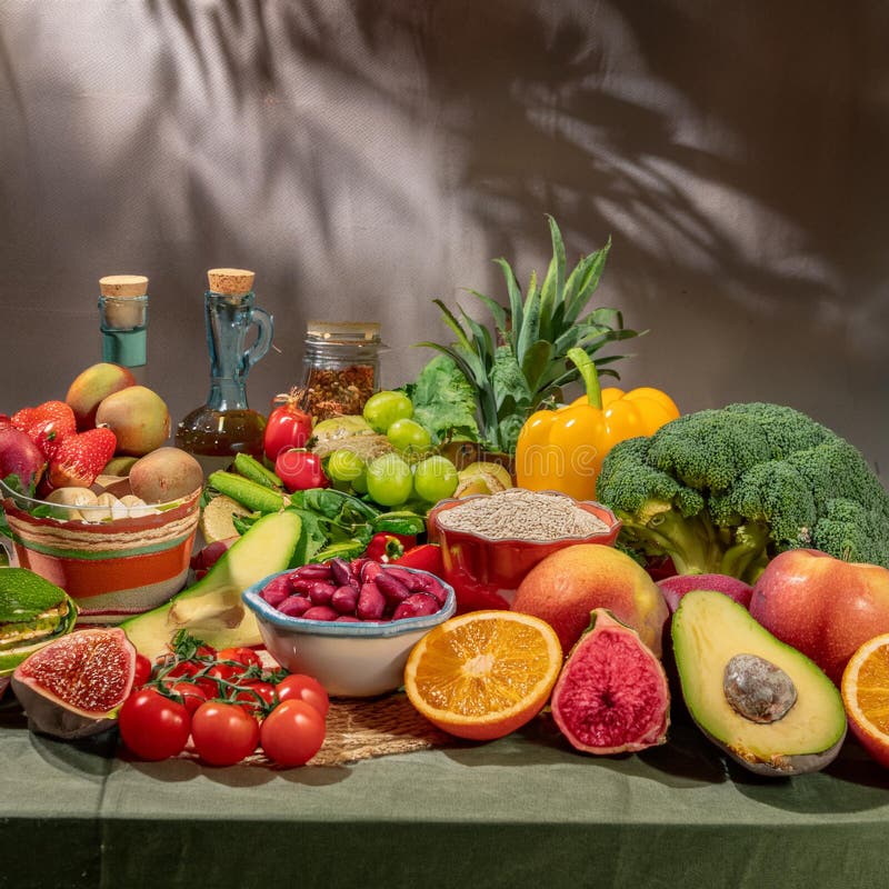 A Vibrant Spread of Fresh Fruits, Vegetables, and Nutritious Meals on a ...