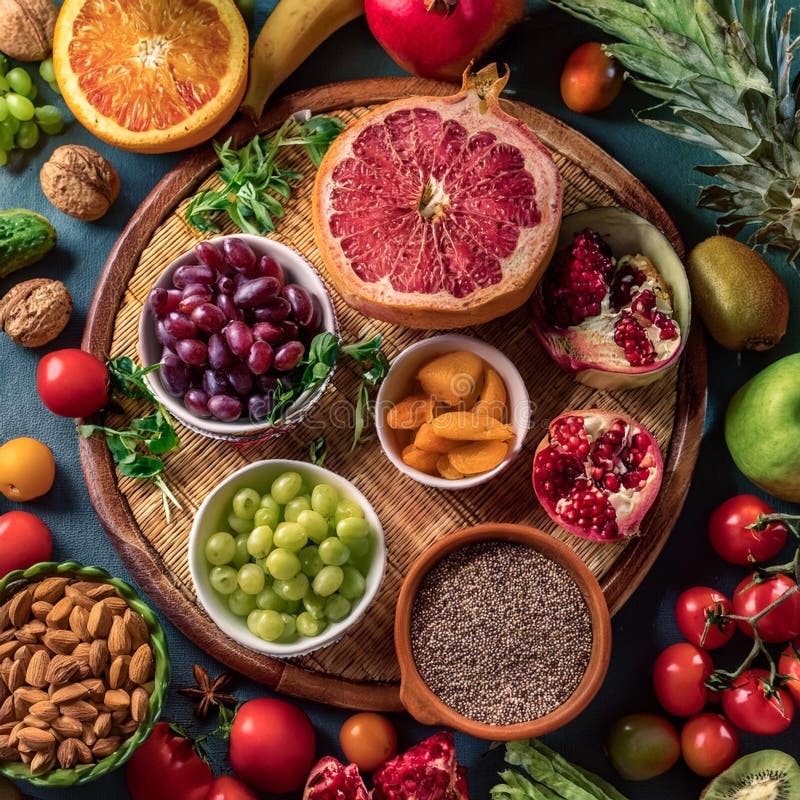 A Vibrant Spread of Fresh Fruits, Vegetables, and Nutritious Meals on a ...