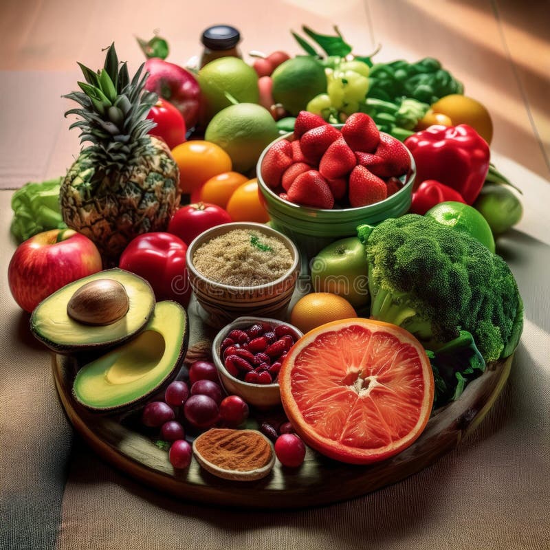 A Vibrant Spread of Fresh Fruits, Vegetables, and Nutritious Meals on a ...