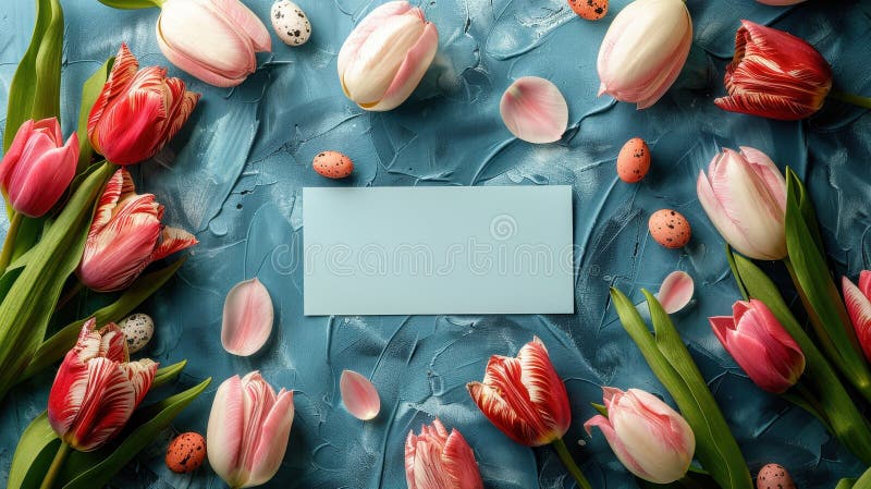 Easter Invitation Layout with Colorful Eggs and Vibrant Tulips on a ...
