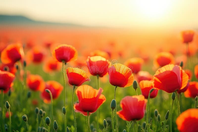 Vibrant Spring Blossoms: a Captivating Poppy Panorama Stock ...