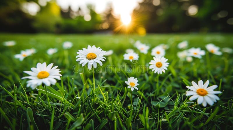 Vibrant Spring Flowers in Lush Field Close Up View from Rower S ...