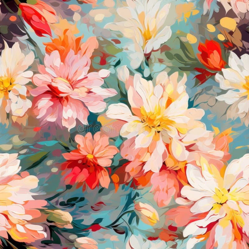 Vibrant Spring Flowers Oil Paint Pattern Tile AI Generated Stock Illustration - Illustration of ...