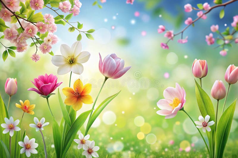 Vibrant Spring Flowers in a Sunny Garden Stock Image - Image of ...