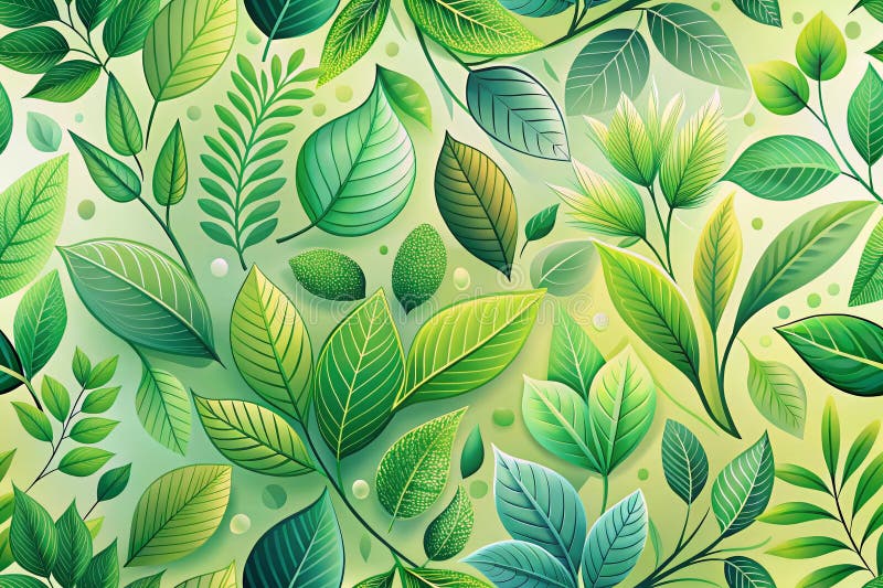 Vibrant Spring Leaves Pattern a Lush Green Design for EcoConscious Decor Prints and Backgrounds ...