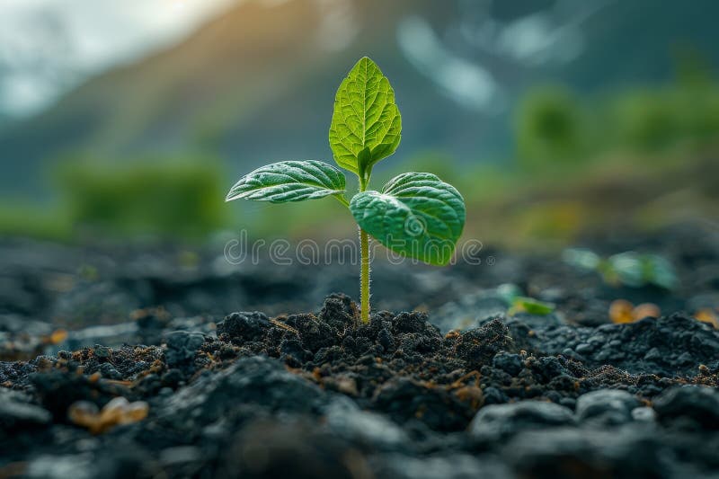 Vibrant Spring Scene Seedling of a Young Plant Emerging from the Soil ...