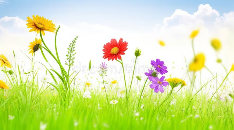 Vibrant Spring and Summer Flowers: Isolated Meadow on White Background ...