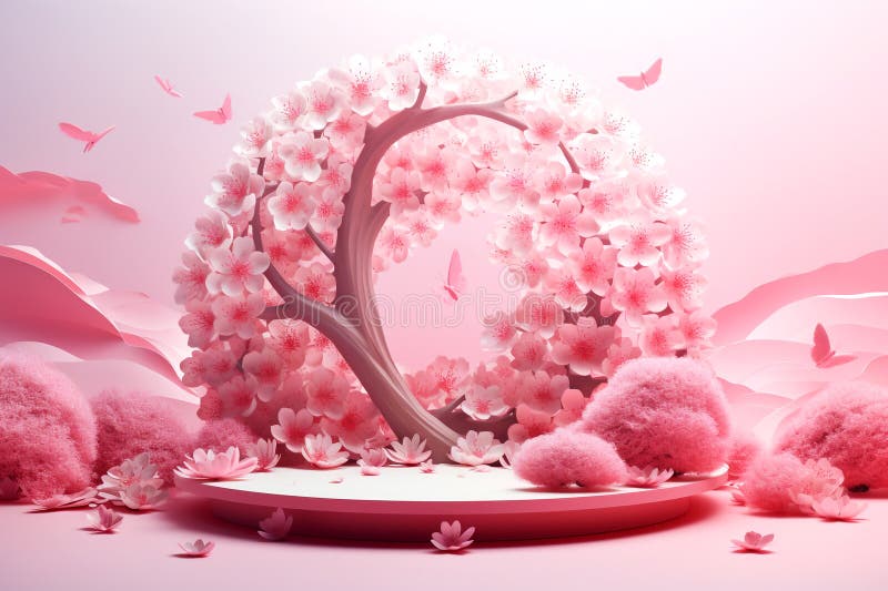 A Vibrant Spring-themed Banner Featuring Pink Cherry Blossoms in Full ...