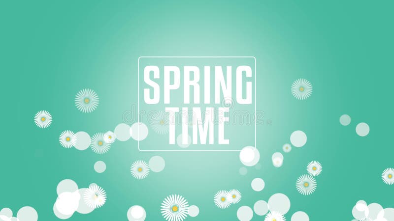 Spring Time Text with Blossoms White Daisies on Vibrant Green ...