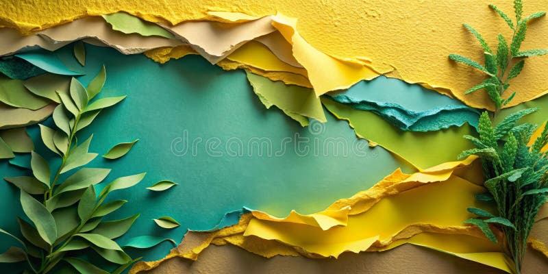 Vibrant Springtime Botanical Paper Collage Featuring Lush Greenery and ...