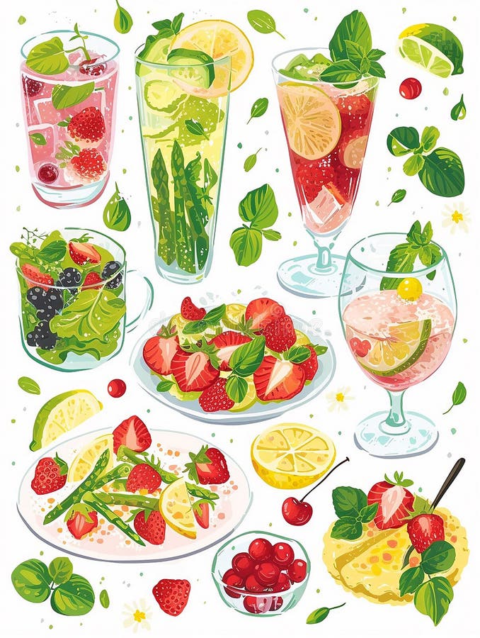 Vibrant Springtime Favorites Array with Fresh Meals and Refreshing ...