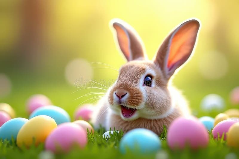Vibrant Springtime Rabbit and Brightly Hued Eggs Stock Illustration ...