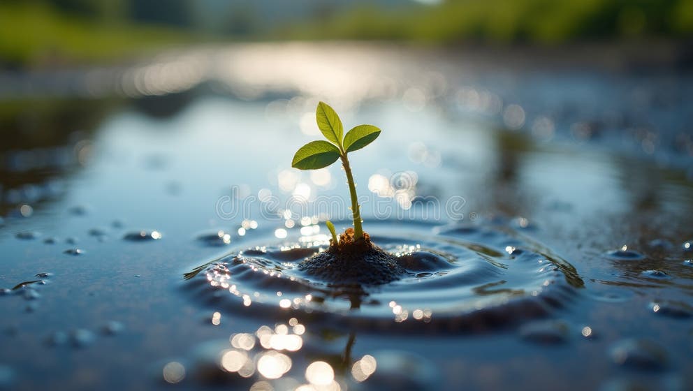 Vibrant Sprout in Rain Puddle Under Sunny Sky Stock Illustration ...