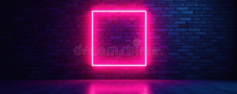 Vibrant Square Neon Lights Illuminate a Dark Brick Wall , Yellow, Neon ...