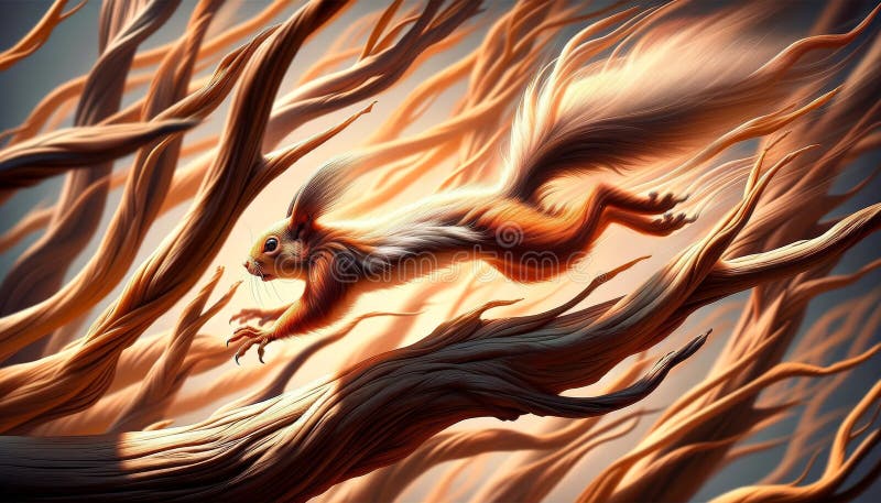 Dynamic Squirrel Leaping through Fiery Branches Stock Illustration ...