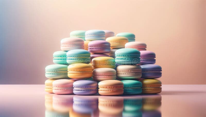 Colorful Macarons Stack on Reflective Surface, AI Generated Stock ...