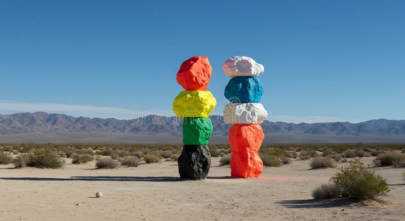 Vibrant Stack of Balanced Rocks in Desert Setting Under Bright Blue Sky ...