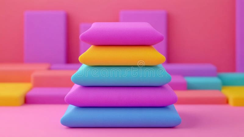 Vibrant Stack of Colorful Cushions in a Playful Setting Stock ...