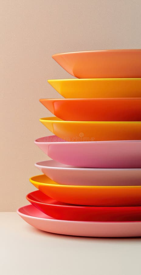Vibrant Stack of Colorful Oval Shaped Plates on Display Stock Image ...
