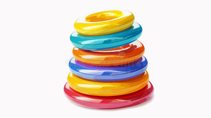 Vibrant Stack of Colorful Rings on White Background Illustration Stock ...