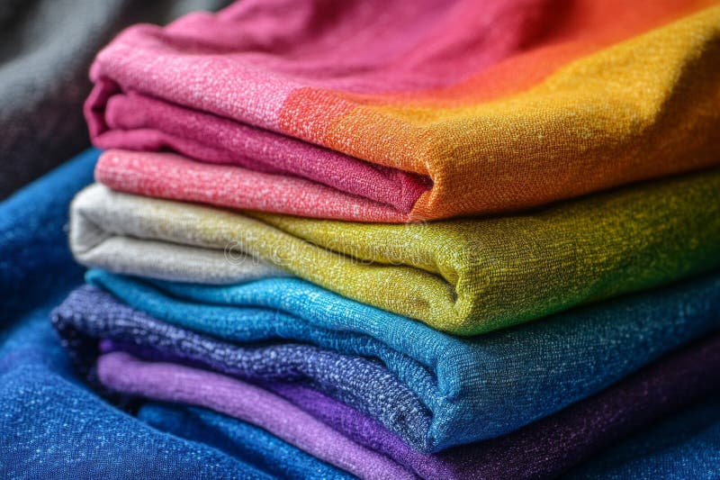 Vibrant Stack of Colorful Textiles, Focus on Texture. AI Image Stock ...
