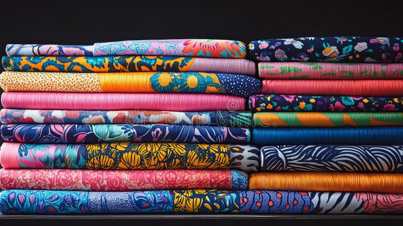 A Vibrant Stack of Fabric Bolts Displayed in a Sewing Shop Stock Image ...