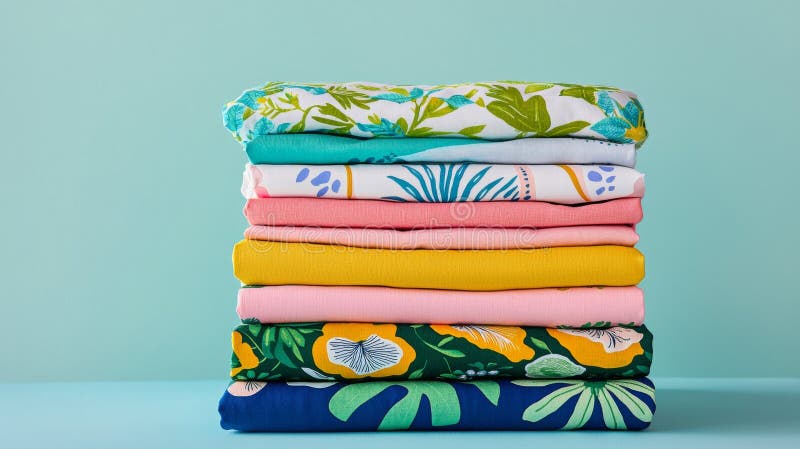 Vibrant Stack of Folded Fabrics Displaying an Array of Colors, Patterns ...