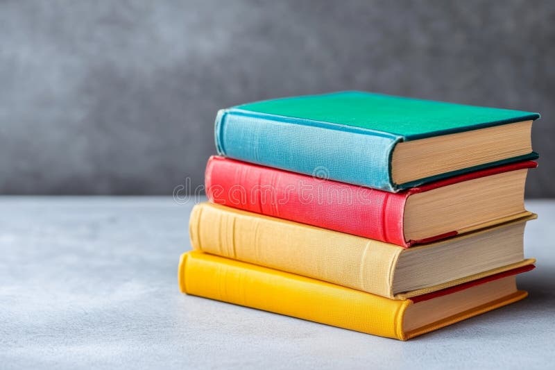 Colorful Small Stack of Books on a Table Edge with Simple Background ...