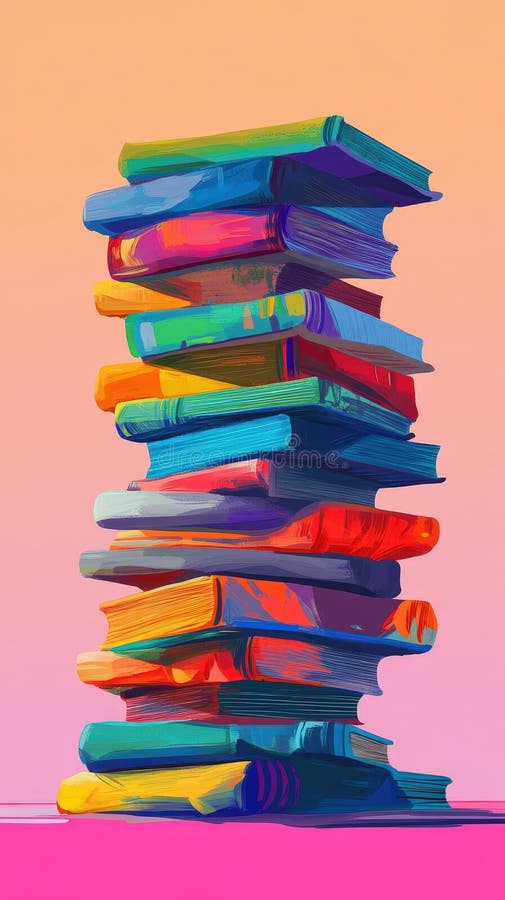Tall Stack of Multicolored Books with Gradient Background Stock Image ...