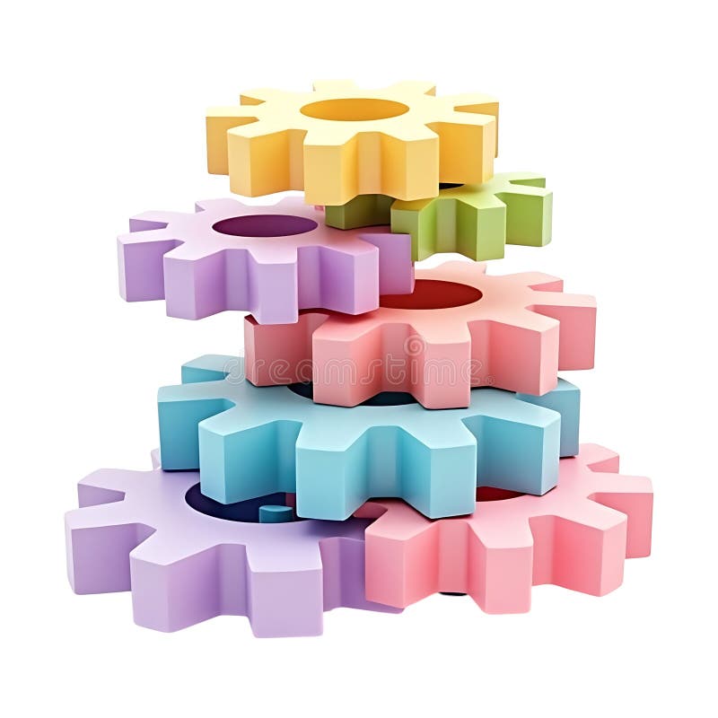 Colorful Gears Meshing on White Teamwork Concept 3D Render Stock ...