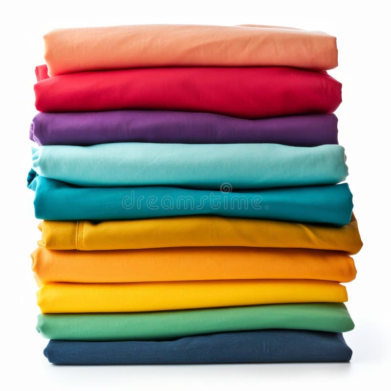 Vibrant Stack of Tshirts in Various Colors on a White Background., Ai ...