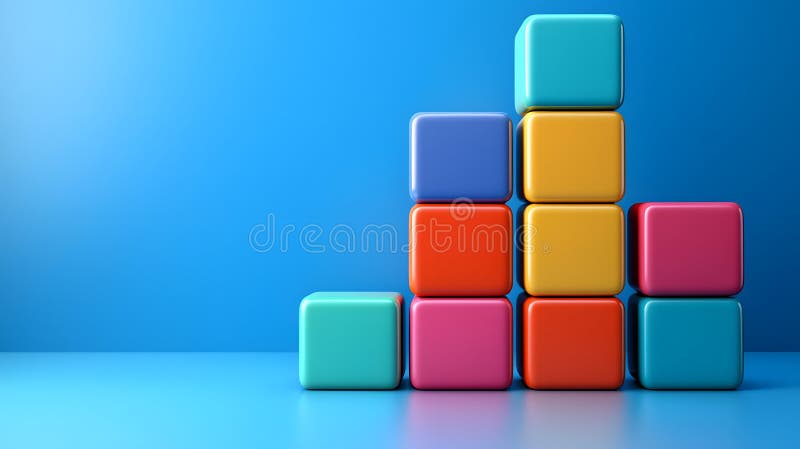 Vibrant Stacked Blocks Against a Bright Blue Background for Creative ...